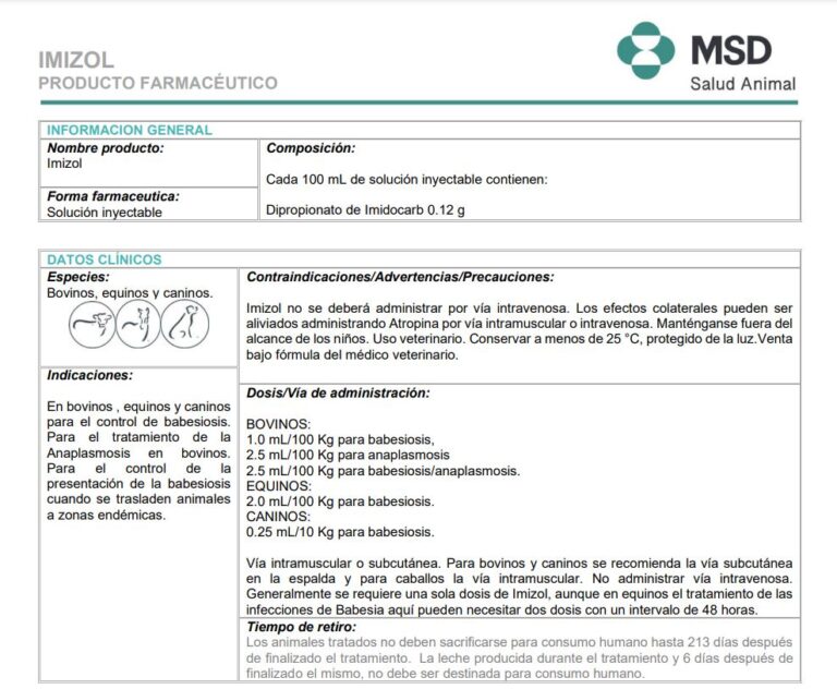 IMIZOL * 100 ML Dipropionato de Imidocarb 0.12 g - Grupo Surticampo